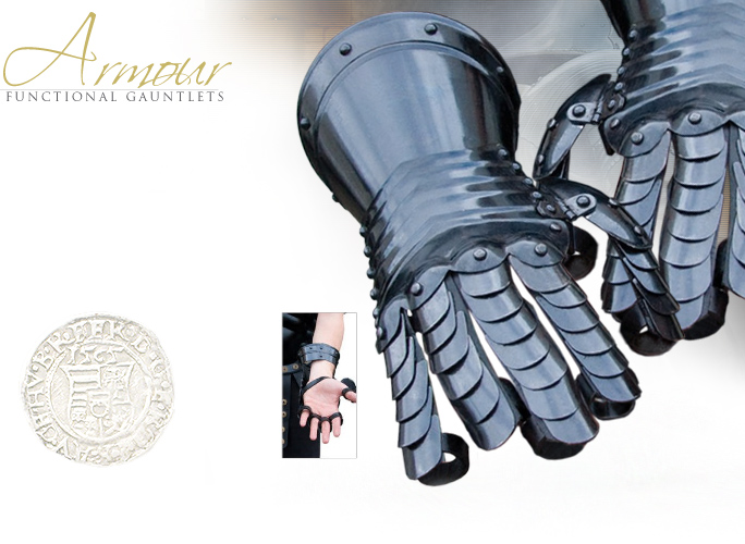 NW1685 functional Black Steel Gauntlet Pair by Legends In Steel