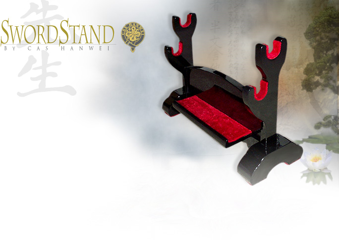 OH1213 Double Japanese Sword Stand Black Lacquered