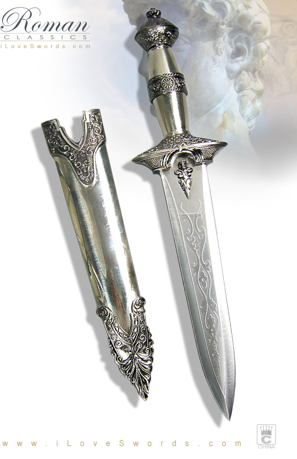 NobleWares Detail Image of KM0263 Roman Dagger Silver Tone