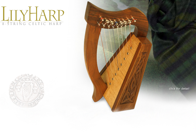 8-String Lily Harp with Celtic Knotwork Engraving made in Pakistan