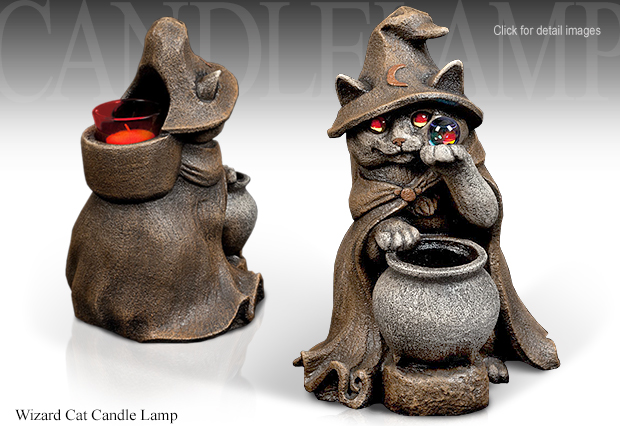 Windstone Editions | Wizard Cat Candle Lamp Incense Burner 2008 by M. Peña